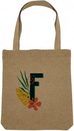 Fabulous Sac Shopping Tote Bag Aspect Lin - F Faustine Fanny Lettre Pr&eacute;nom Fleurs Tropicale Exotique - Sac de Courses Toile Epaisse 360g Beige Naturel Cabas Po