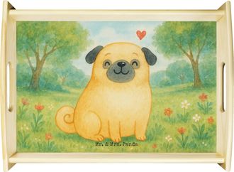 Mr. & Mrs. Panda tablett aus Holz Mops Design - Geschenk, Hundeliebe, Hund, Deko, sofatablett, Servierplatte, Servier, Holztablett, Knuffig, Liebe, Spr&uuml;che