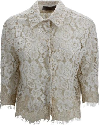 D.exterior Femme, Vestes, Blanc, Taille: 36 FR All-over Lace Short-sleeve Shirt