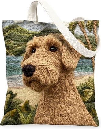 Generic Sac fourre-tout en toile fantaisie Airedale Terrier 33 x 38 cm, sac d&eacute;picerie r&eacute;utilisable pour femme, peinture danimaux domestiques, d&eacute;coration cadea