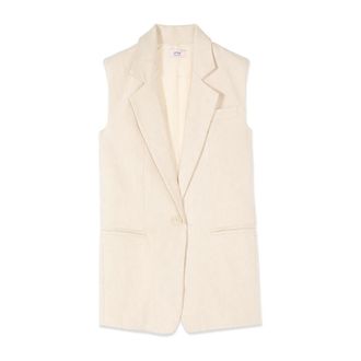 Oltre Gilet en lin m&eacute;lang&eacute; avec broderie anglaise - Femme - Costumes - Blanc - Taille: 50 FR