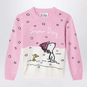 MC2 Saint Barth Rosa Pullover aus Wollmischung mit Snoopy und Woodstock Intarsienmotiv