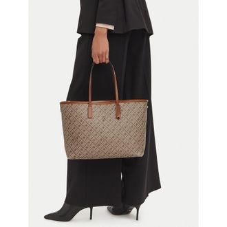 Tommy Hilfiger Handtasche Tommy Hilfiger Th Monoplay Leather Tote AW0AW17416 Hellbeige