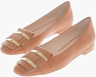 A.Testoni Leather LADY Ballet Flats With Golden-Effect Detail size 37,5
