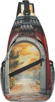 Generic &Eacute;l&eacute;gant sac &agrave; dos &agrave; bandouli&egrave;re avec portes rouges et feuilles dautomne - Sac &agrave; dos de voyage pour homme - Sac &agrave; dos de randonn&eacute;e