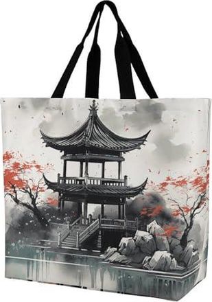 Generic Peinture &Agrave; LEncre Chinoise Sac Fourre-Tout D&eacute;contract&eacute; Sacs De Courses L&eacute;ger Sac Courses Pour Travail Plage Gym