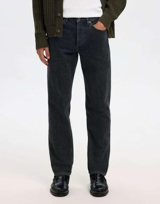 Selected Gerade geschnittene Jeans aus Denim in Dunkelgrau