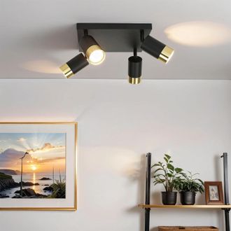 Licht-Erlebnisse Deckenstrahler 4 flammig, Deckenlampe Schwarz, Gold, Deckenleuchte GU10, flexibel, B:25 cm, zielgerichtet, Küche, Flur, Spot Lampe Decke
