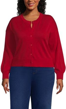 Lands End Kurzer Feinstrick-Cardigan aus Baumwolle, Damen, Gr&ouml;&szlig;e:56-58 plus, Rot, Baumwolle, by Lands End