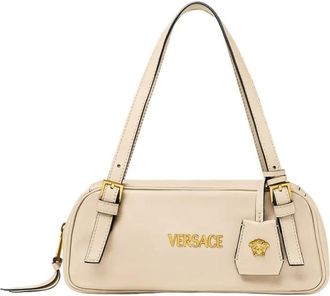 Versace Hobo Bags - Ivory Leather Logo Bag - Gr. unisize - in Beige - f&uuml;r Damen
