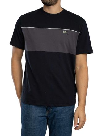 Lacoste Farbblock-Baumwoll-T-Shirt, Schwarz