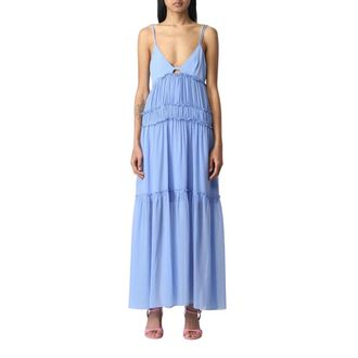 Patrizia Pepe Maxikleid &auml;rmellos mit V-Ausschnitt - - Dresses - Damen - Blau - M