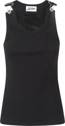 Jean Paul Gaultier Femme, Tops, Noir, Taille: 38 FR Overall Buckles Ribbed Tank Top