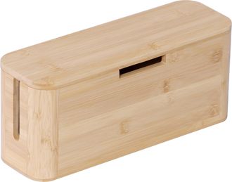 Relaxdays Kabelbox f&uuml;r Steckdosenleiste, Bambus, Magnetdeckel, HBT 14,5x34x11 cm, Kabel verstecken, Steckdosenbox, Natur