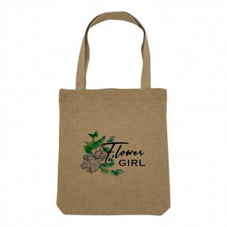 Fabulous Sac Shopping Tote Bag Aspect Lin - Flower Girl Mariage Mari&eacute;e Fleurs Bleues - Sac de Courses Toile Epaisse 360g Beige Naturel Cabas Port&eacute; Epaule Solid