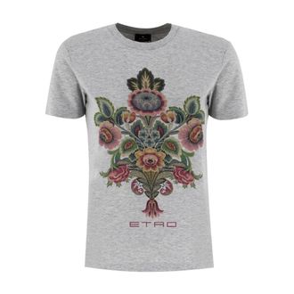 Etro Femme, Tops, Gris, Taille: 36 FR T-shirt en Jersey de Coton à Imprimé Floral