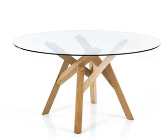 Oresteluchetta Runder Esstisch aus Glas und massivem Eichenholz Pitt