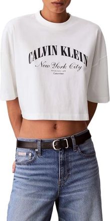Calvin Klein T-shirt cropped imprim&eacute; en coton
