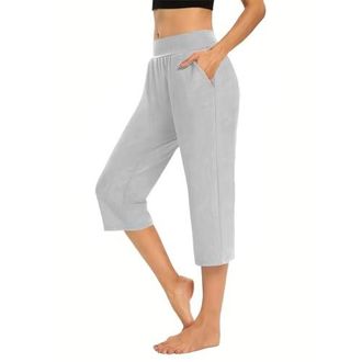 Generic Pantalon de pyjama femme 3/4 grandes tailles : leggings capri femmes avec poches pantalon de sommeil taille haute pantalon de yoga hiver capri pantalo