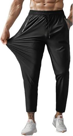 Jamron Homme &Eacute;t&eacute; Pantalon de Surv&ecirc;tement Fin Extensible Pantalon de Sport de Jogging L&eacute;ger avec Poches Zipp&eacute;es Bas Ouvert Noir L