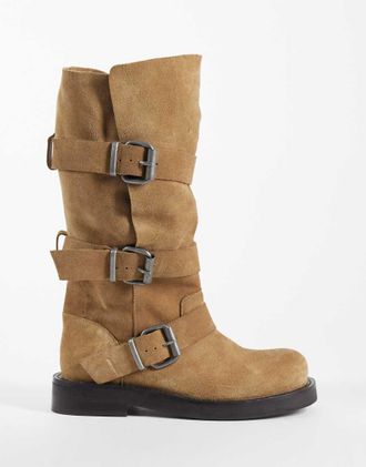 Asos Clover - Bottes souples style boh&egrave;me en daim avec boucle - Taupe-Marron