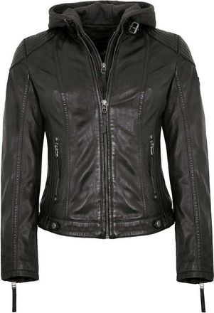 Mauritius Lederjacke Cacey LEGV Mauritius - Damen Lederjacke Bikerjacke Lammnappa Kapuze schwarz
