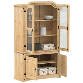 vidaXL Vidaxl - Vitrine en verre Corona 103,5x42x180 cm - Bois de pin massif avec finition cire de miel - &Eacute;tag&egrave;res pour objets d&eacute;coratifs