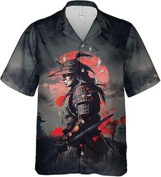 Keephen Japonais Samoura&iuml; Impression 3D Chemise Hawaiienne Femmes Hommes Chemise &agrave; Boutons Casual Bowling Chemise &Eacute;t&eacute; Manches Courtes Chemisier