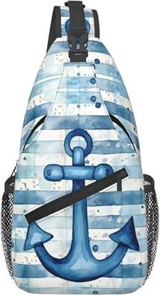 Generic Sacoche Port&eacute; &eacute;paule Ancre bleue nautique R&eacute;glable Sling Sac &agrave; Bandouli&egrave;re Multifonction Sac DEpaule pour Homme Camping Femme