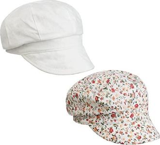 LIPODO Casquette Reversible Millefleurs Femme - avec Etiquette Baker Boy Visiere, Visiere Ete Printemps-ete - L (57-58 cm) Blanc