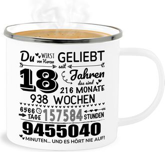 Shirtracer Emaille Becher Blechbecher - Tasse - Endlich 18 - Du wirst von Herzen geliebt | 18. Geburtstag | Besondere Geburtstagsgeschenke für die Volljährigkeit