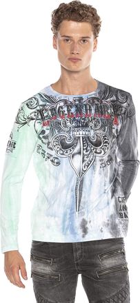 Cipo & Baxx Herren Sweatshirt CL408 Blau Gr&uuml;n - Stylischer Pullover im Modernen Streetwear Look mit Rundhals & Print - Bequemer Sweater f&uuml;r Alltag, Freizeit & Par