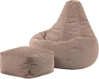 Icon Brand Dalton Sitzsack mit Hocker Cord, Mokkabraun, Gaming Sitzsack Erwachsene mit Füllung, Bean Bag, Cord Sessel, Lounge Sessel, Lounge Stuhl, Schlafzimmer,