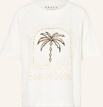 Grace Grace T-Shirt Mit Leinen Und Pailletten weiss