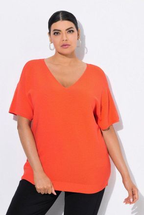 Ulla Popken Strickpullover Pullover Rippstruktur V-Ausschnitt Halbarm