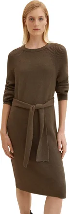 Tom Tailor Damen Strickkleid mit Bindeg&uuml;rtel 1034084, 30668 - Tarmac Khaki Melange, 42