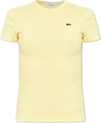 Lacoste Femme, Tops, Jaune, Taille: 42 FR T-shirt ajust&eacute; en coton c&ocirc;tel&eacute;