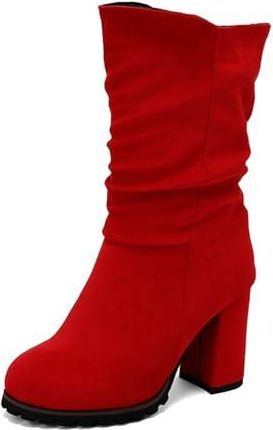 Generic Bottes mi-mollet &agrave; plateforme &eacute;paisse et &agrave; bout rond pour femme, Rouge, 39.5 EU