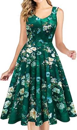 Dresstells Dresstells Robe de cocktail mi-longue pour femme Style r&eacute;tro rockabilly ann&eacute;es 1950 Robe &eacute;l&eacute;gante pour un mariage - Vert - 34