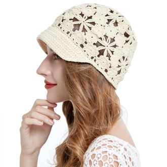 ZLYC Damen Sommer Slouchy H&auml;kelm&uuml;tze Visoren Handgemacht H&auml;kelm&uuml;tze Visor(Einfarbig Beige)