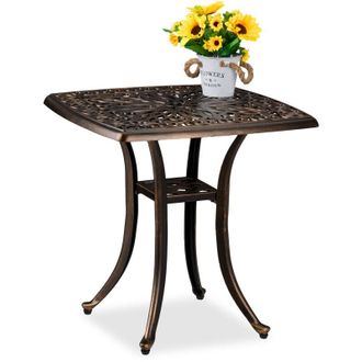 Relaxdays Gartentisch, antike Optik, wetterfest, Aluminiumguss, hbt 53x53,5x53,5 cm, eckiger Balkontisch, schwarz/bronze - Relaxdays