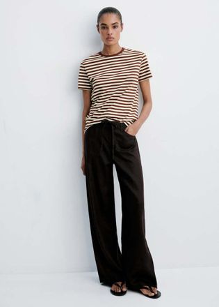 Mango T-shirt coton &agrave; rayures marron - Femme - XXS - MANGO