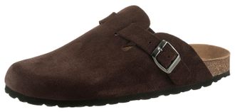 Man's World Clog MANS WORLD, Herren, Gr. 41, braun (dunkelbraun), Veloursleder, Schuhe Clog, Schlappen, Sommerschuh, Hausschuh mit vorgeformtem Fu&szlig;bett