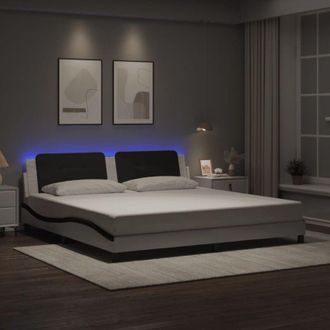 vidaXL Cadre de lit avec LED sans matelas Zadar blanc et noir 200x200 cm vidaXL