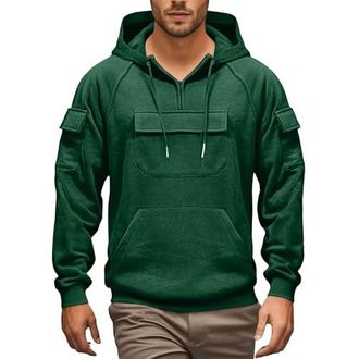 Generic Sweat &agrave; capuche pour homme - Demi-fermeture &eacute;clair - En polaire - D&eacute;contract&eacute; - Manches longues - Coupe droite - Sweat &agrave; capuche ample - Confortable -