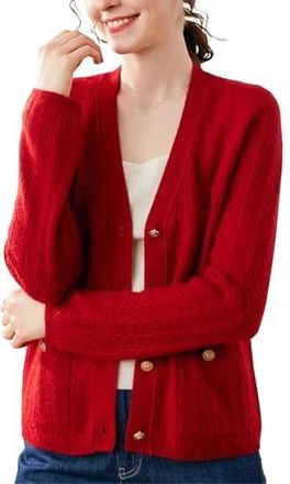 Generic Cardigan dhiver doux et confortable &agrave; col en V ouvert pour femme - V&ecirc;tement dext&eacute;rieur en tricot chaud - Amincissant - Polyvalent, Rouge, Taille XS