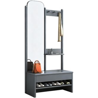 Generic Sitzbank mit Stauraum mit Spiegel und Garderobe Massivholzrahmen Schuhschrank mit Sitzbank Traglast 200 Kg Schuhbank mit Stauraum f&uuml;r Eingangsbereich,