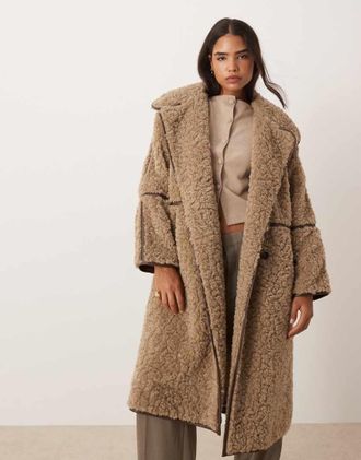 Asos Manteau long imitation peau de mouton - Avoine-Neutre