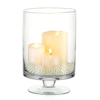 Nuptio Bougeoir Verre pour Bougies Pilier - Grands Vases en Verre pour D&eacute;coration Table, Bougeoir Clair Ouragan pour Mariage No&euml;l Halloween Partie Ma&icirc;tresse 