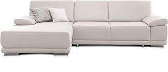 Cavadore Schlafsofa Corianne / L-Form-Sofa mit verstellbaren Armlehnen, Bettfunktion und Longchair / 282 x 80 x 162 / Kunstleder, wei&szlig;